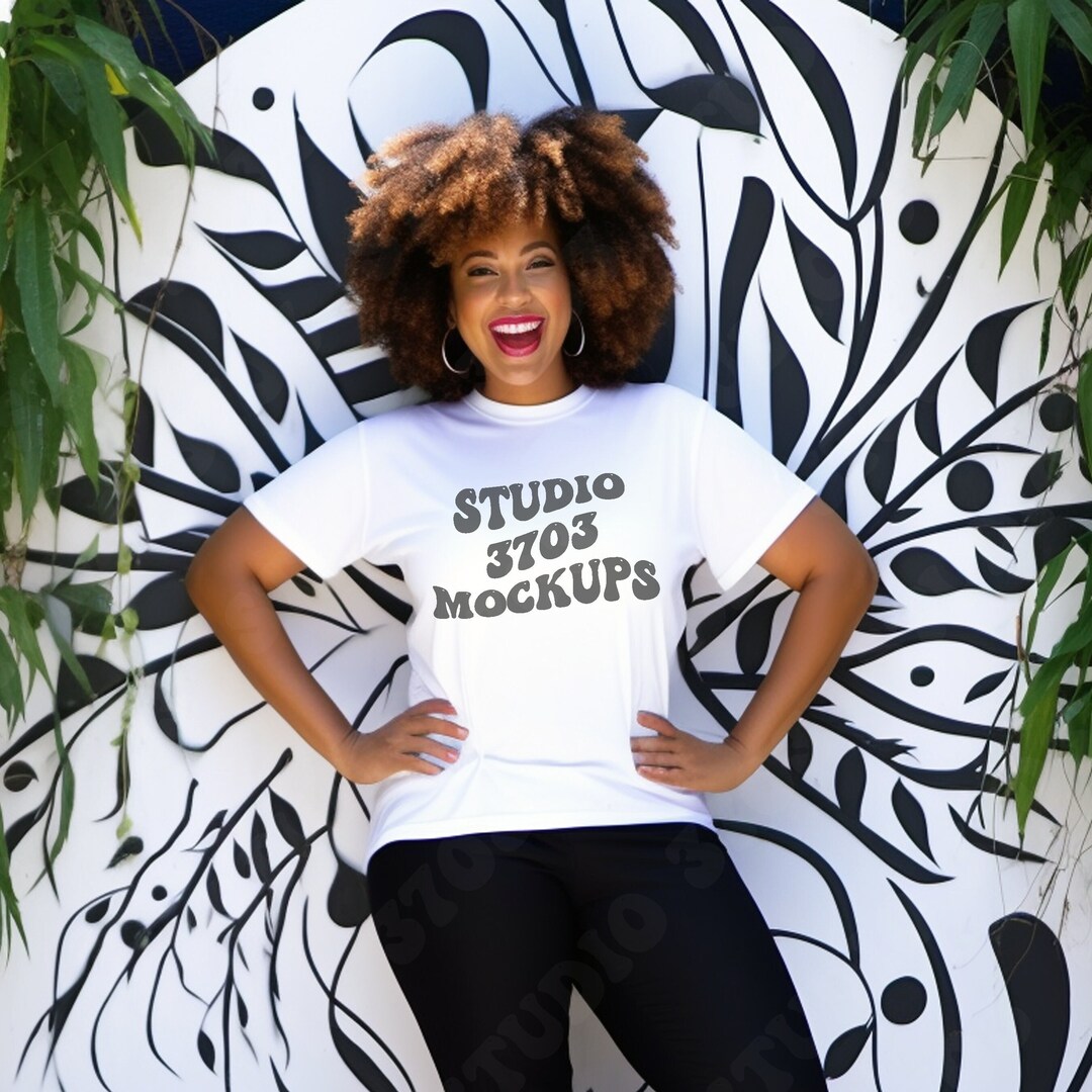 Black Model Mockup, White Shirt Mock Up, Curvy Model Mock up White T ...