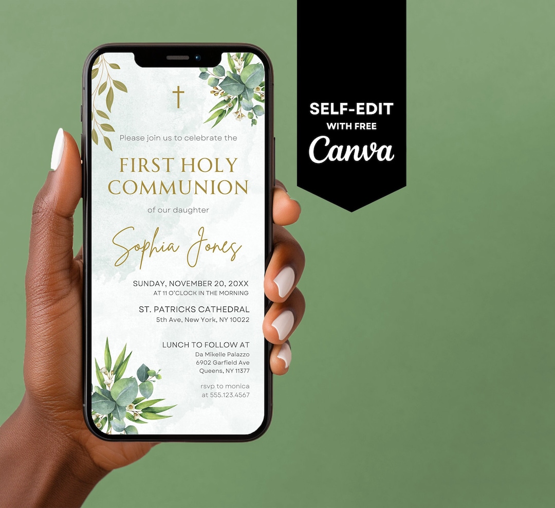 Digital First Communion Invitation Evite Template, Electronic First ...