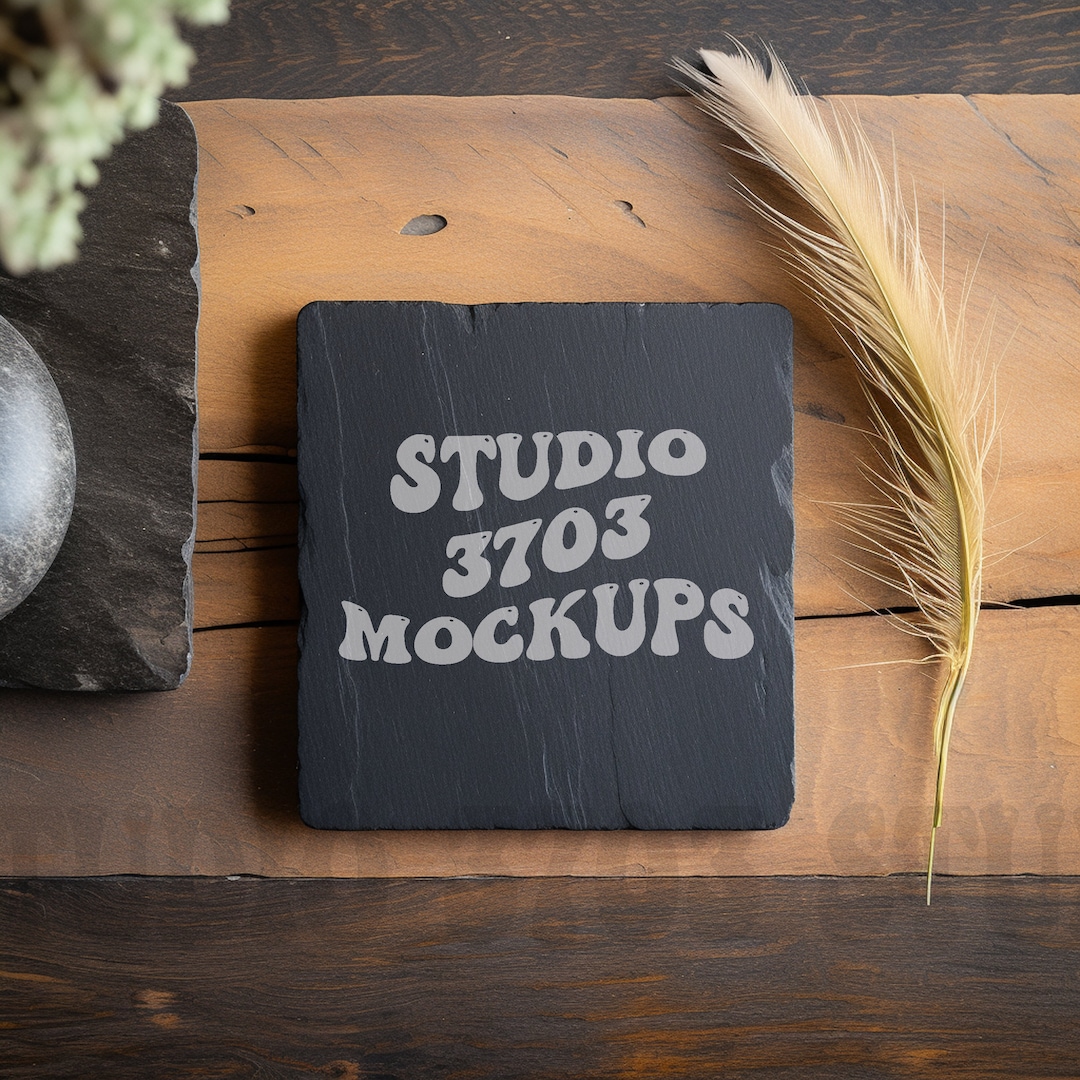 Square Slate Coaster Mockup, Styled Blank Black Coaster Mockup ...