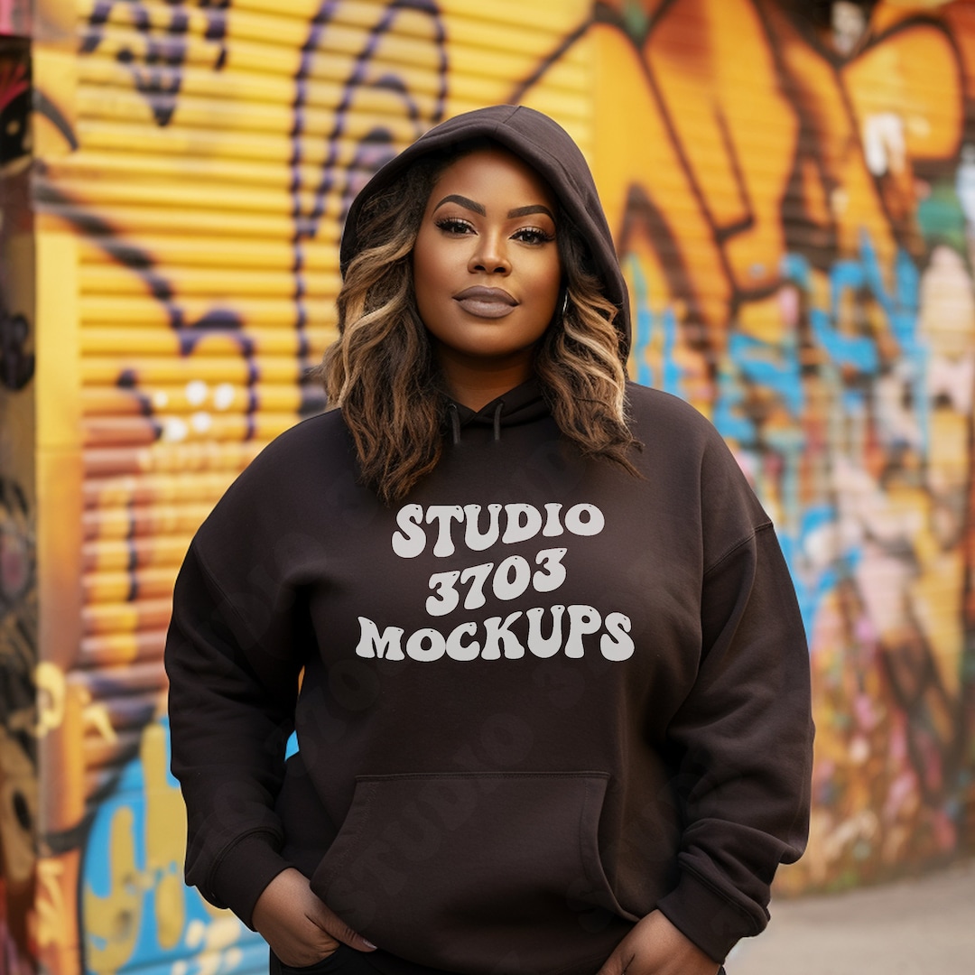 Mockup Black Model, Dark Chocolate Gildan 18500 Hoodie Sweatshirt ...