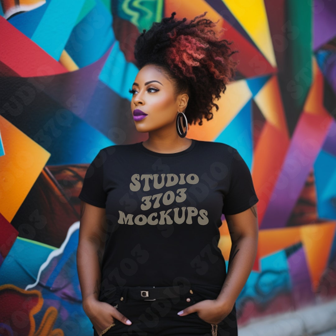 Black Model Mockup, Black Shirt Mock Up, Curvy Model Mock up Black T ...