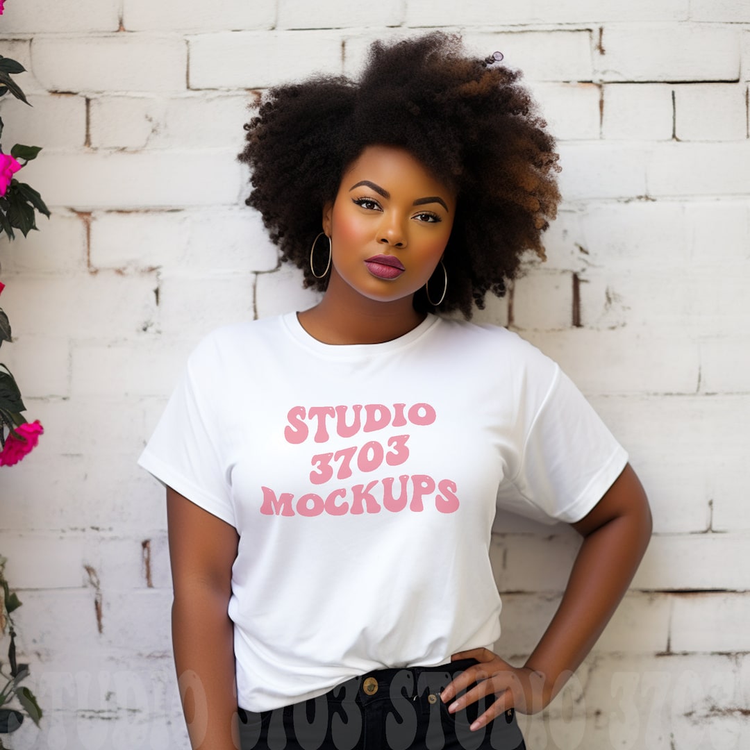 Black Model Mockup, White Shirt Mock Up, Curvy Model Mock up White T ...