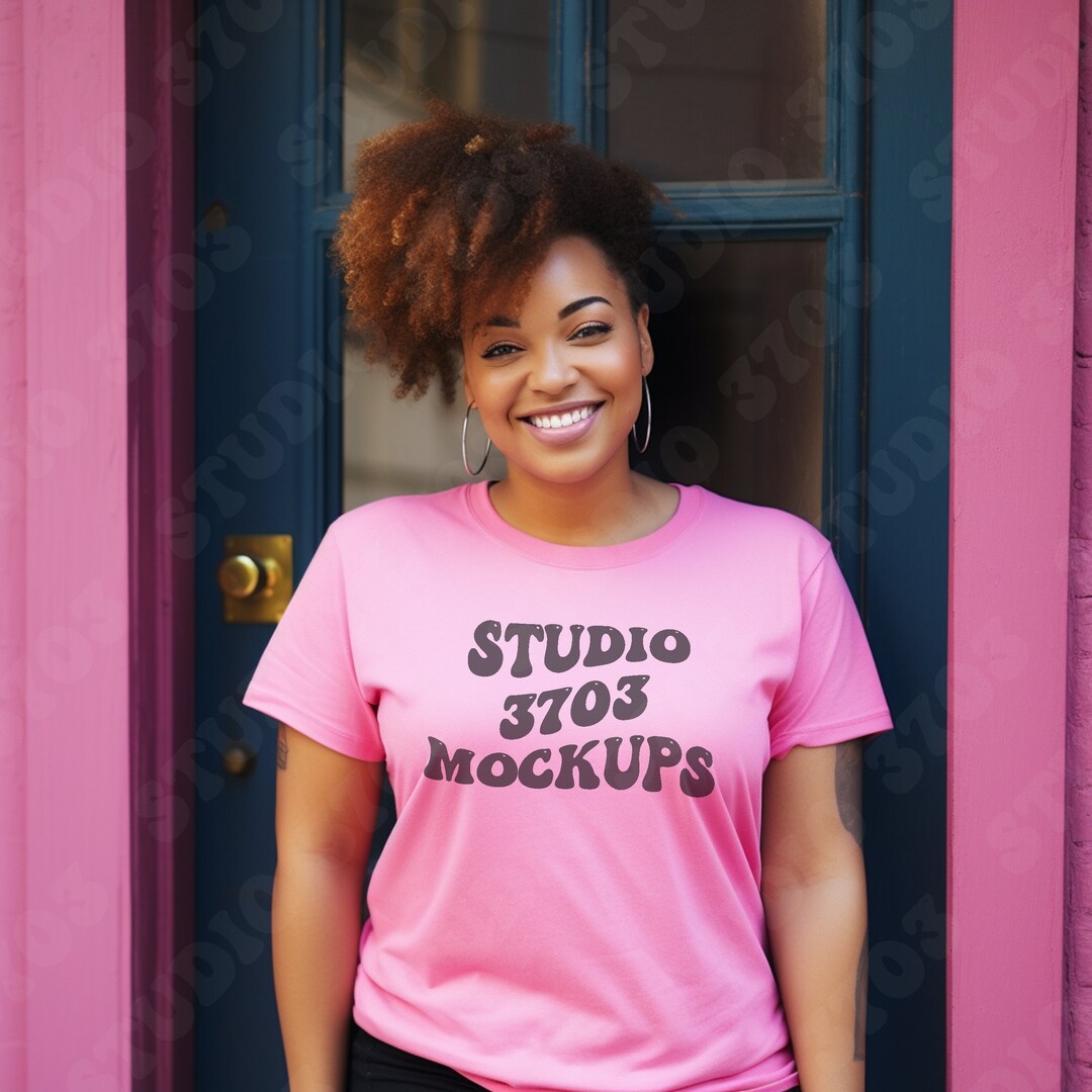 Black Model Mockup, Safety Pink Shirt Mock Up, Curvy Model Mock up ...