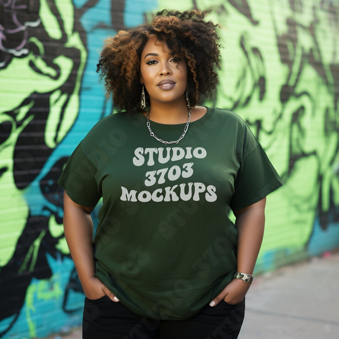 Black Model Mockup, Forest Green Gildan Mock Up, Curvy Model Mock Up ...