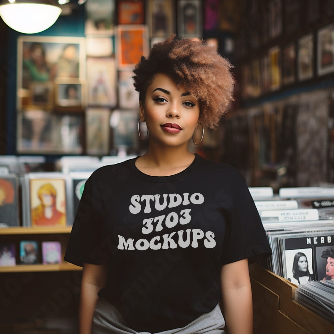 Black Model Mockup, Black Shirt Mock Up, Curvy Model Mock up Black T ...