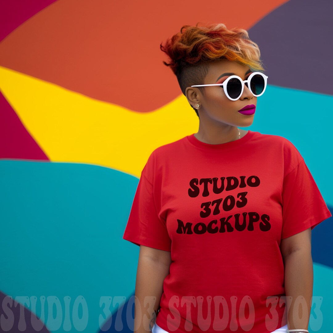 Black Model Mockup, Red Bella Canvas 3001 Mockup, Plus Size Mockup ...