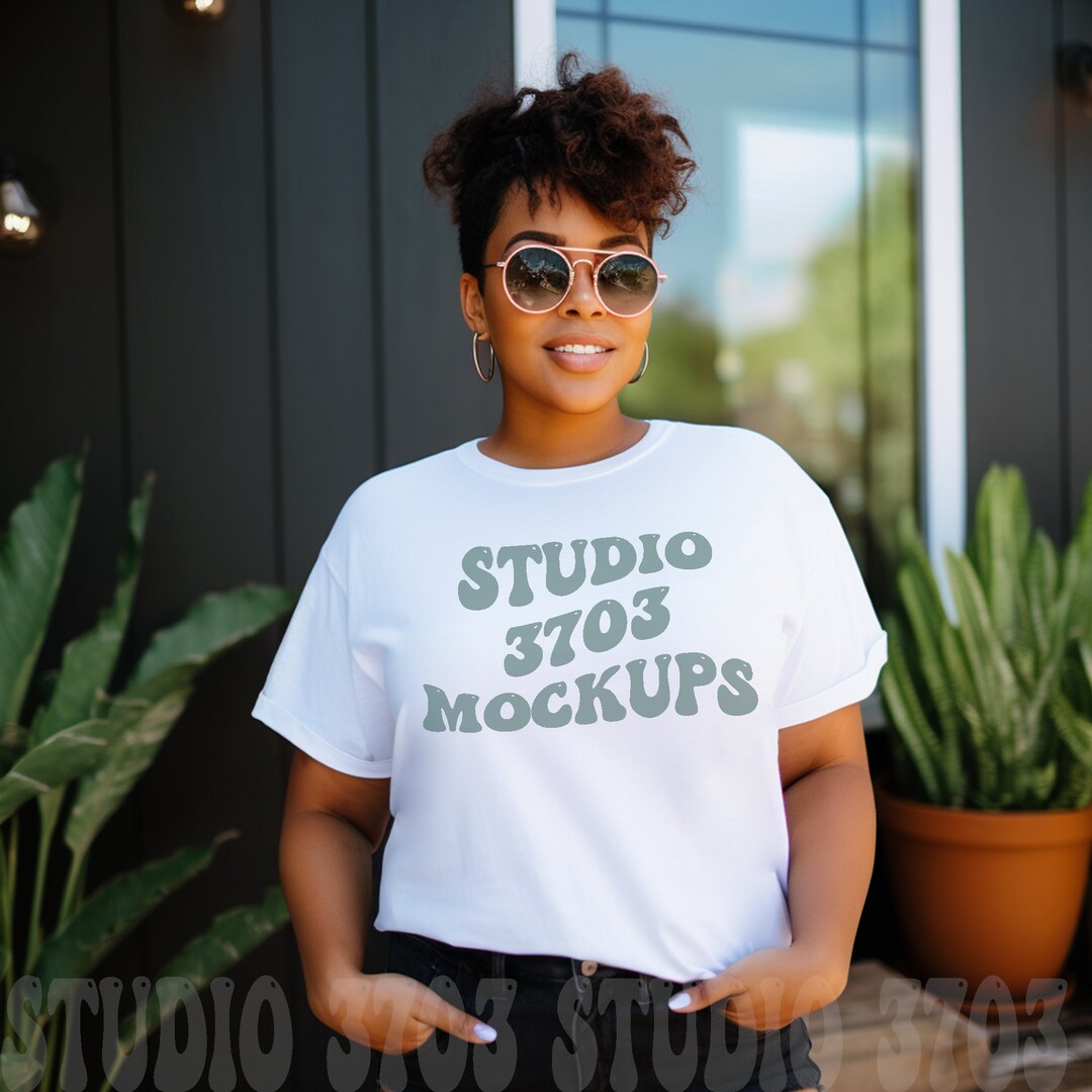 Black Model Mockup, White Shirt Mock Up, Curvy Model Mock up White T ...