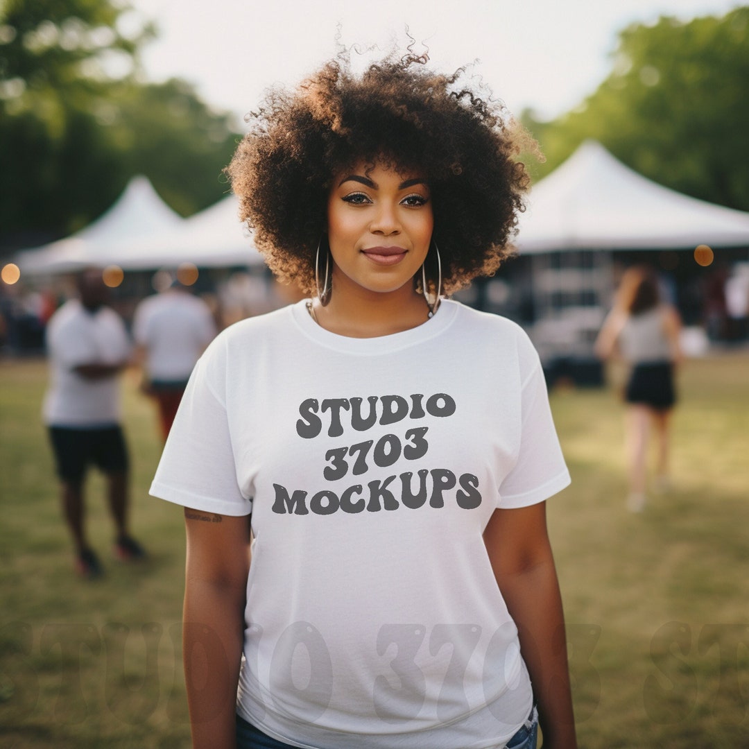 Black Model Mockup, White Shirt Mock Up, Curvy Model Mock up White T ...