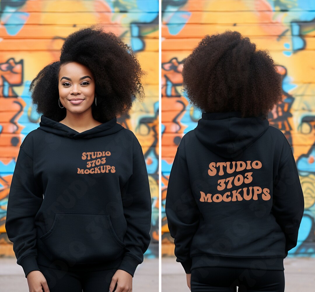 Black Model Mockup, Front and Back Gildan 18500 Mockup, Backside Mockup ...