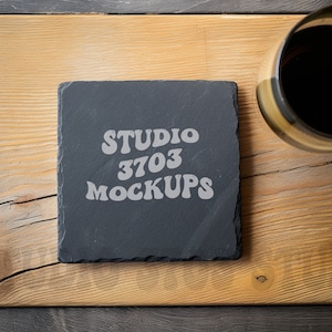 Square Slate Coaster Mockup, Styled Blank Black Coaster Mockup ...