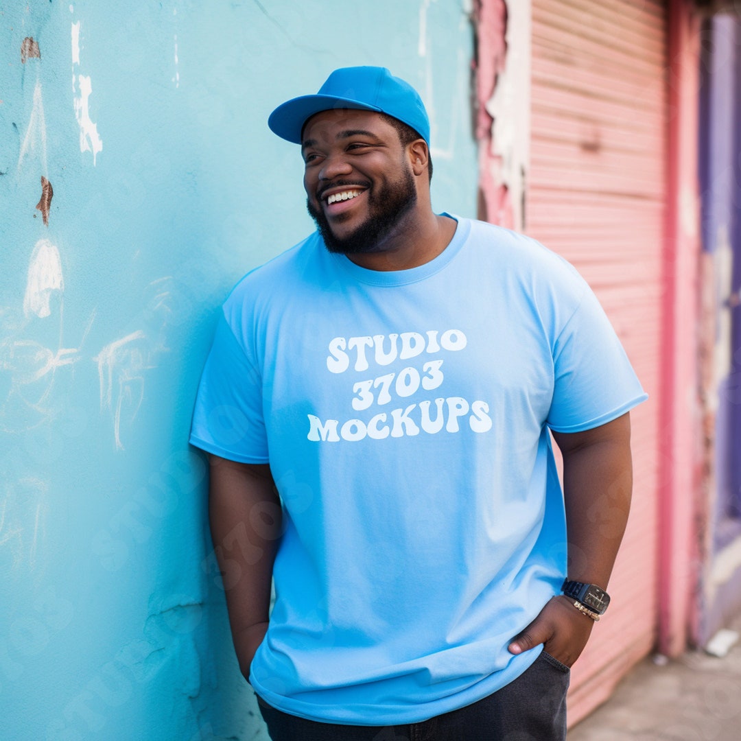 Black Model Mockup | Columbia Blue Bella Canvas 3001 Mockup | Black ...