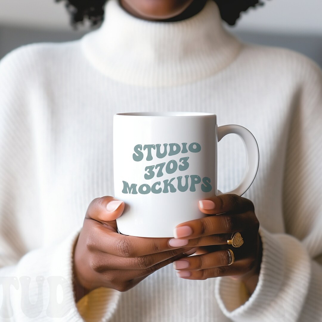 POD Mug Mockup Model Blank Mug Mockups Winter White Coffee Mug Mock up ...
