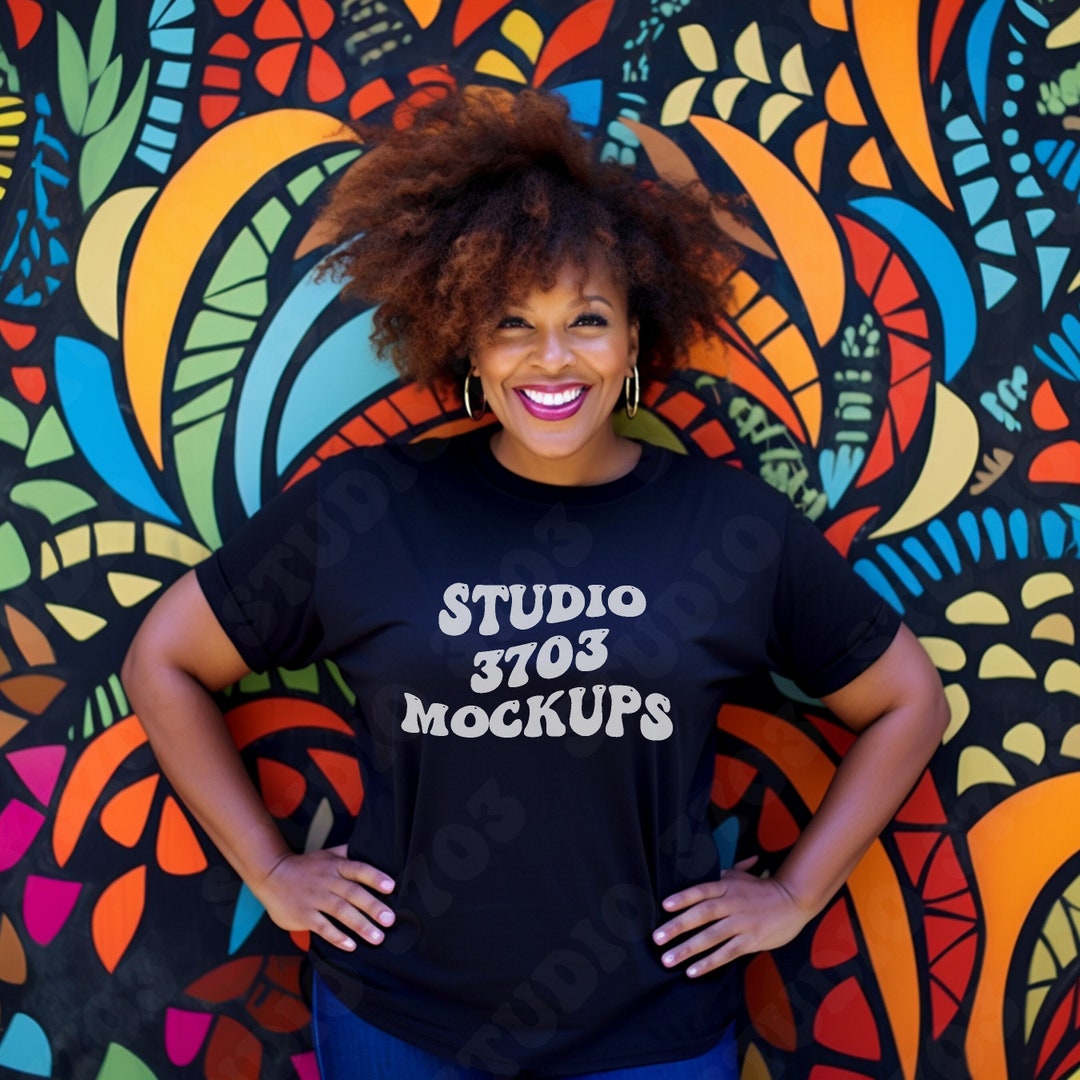 Black Model Mockup, Black Shirt Mock Up, Curvy Model Mock up Black T ...