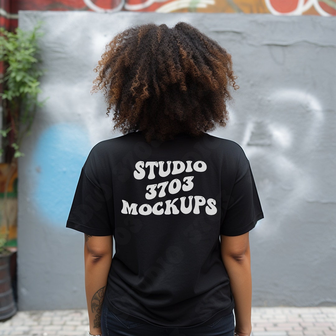 Back of Black Model Mockup, Black Shirt Mock Up, Curvy Model Mock up ...