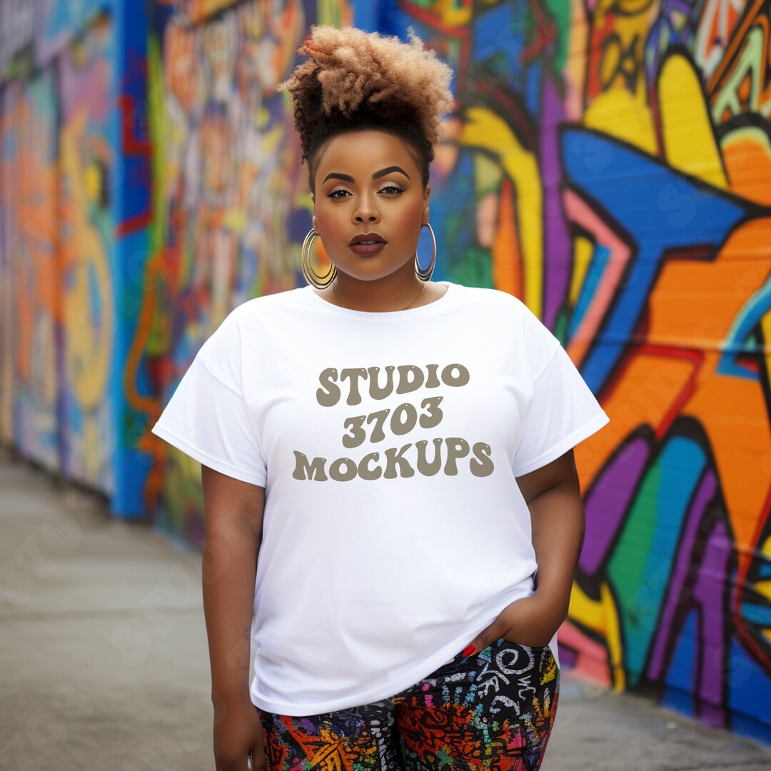 Black Model Mockup, White Shirt Mock Up, Curvy Model Mock up White T ...