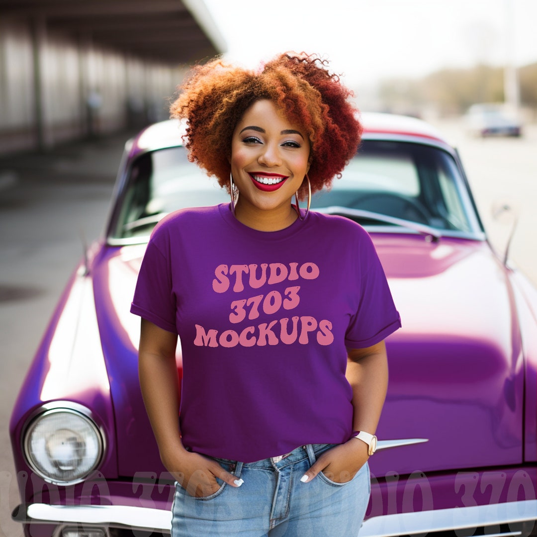 Black Model Mockup, Purple Shirt Mock Up, Curvy Model Mock up Purple T ...