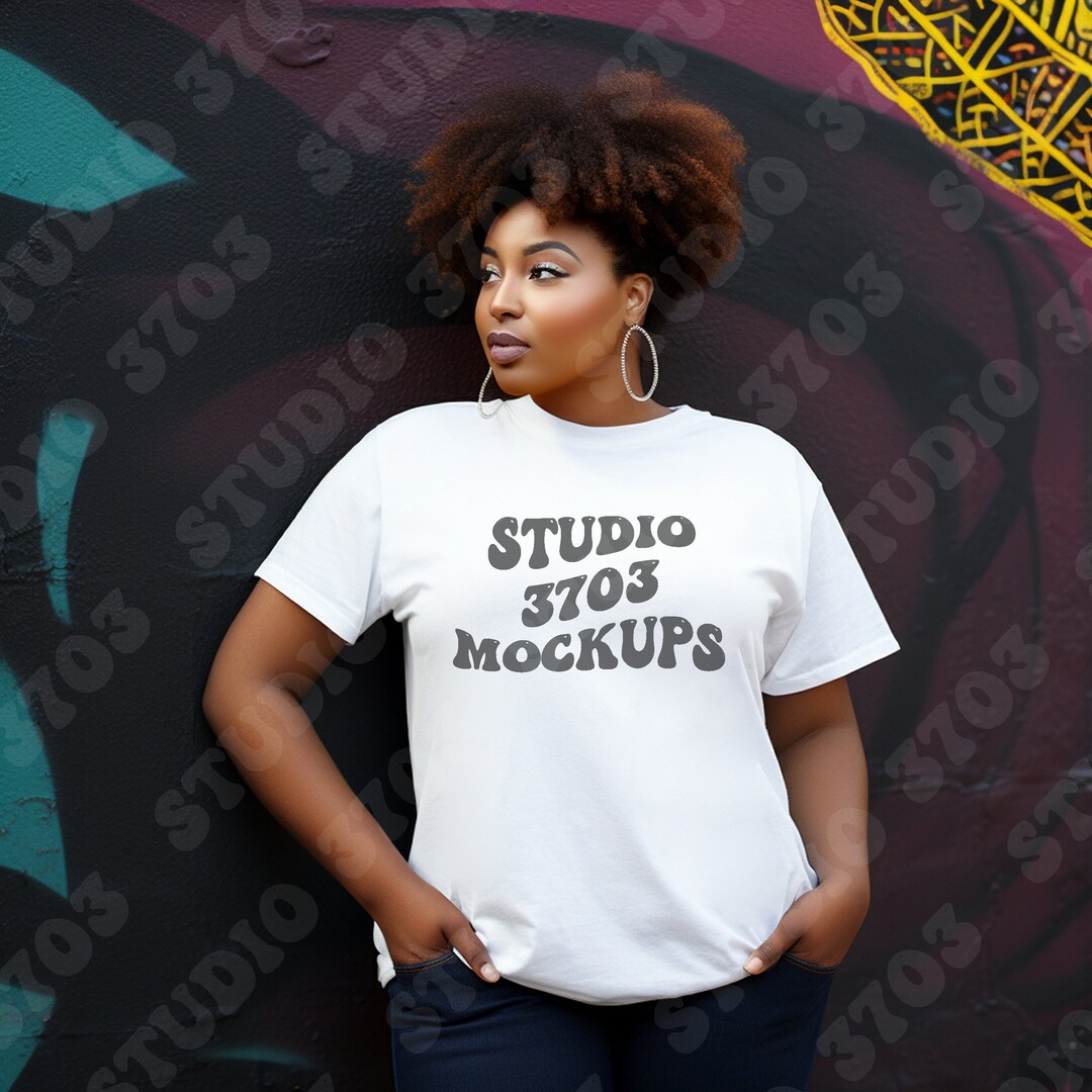Black Model Mockup, White Shirt Mock Up, Curvy Model Mock up White T ...