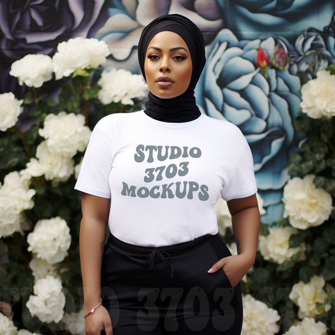 Muslim Model Mockup, White Bella Canvas 3001 Mockup, Black Woman Mockup ...