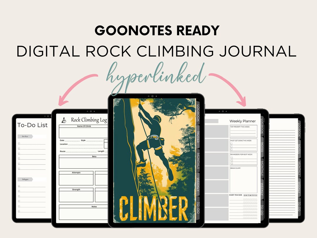 Rock Climbing Journal, Goodnotes Ready, Climbing Logbook, Climbing ...