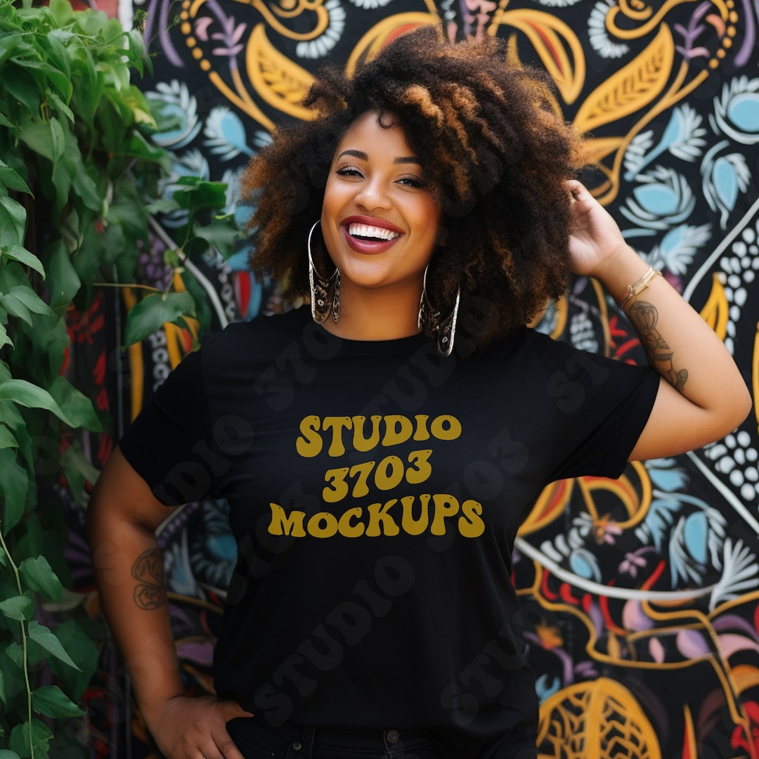 Black Model Mockup, Black Shirt Mock Up, Curvy Model Mock up Black T ...