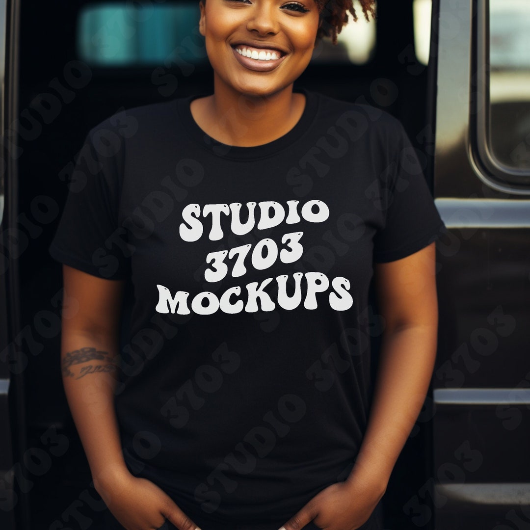 Black Model Mockup, Black Shirt Mock Up, Curvy Model Mock up Black T ...