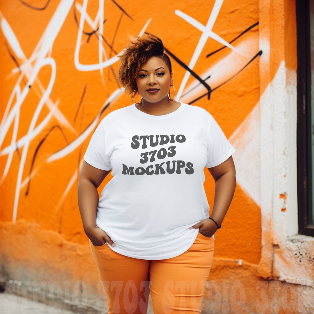 Plus Size Black Model Mockup, White Shirt Mock Up, White T-shirt Mockup ...