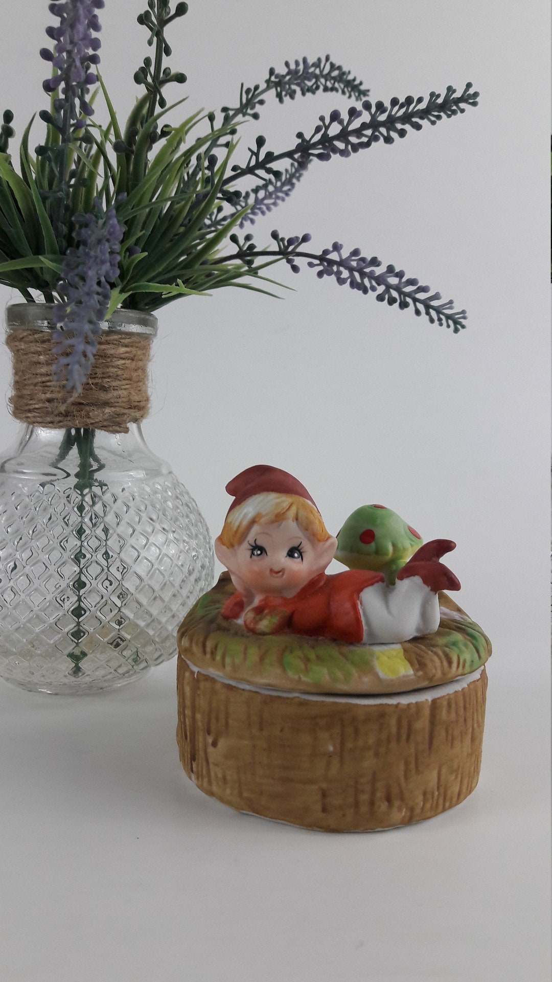 Homco Elf, Pixie, Brownie, Gnome Trinket Box, Elf & Mushroom Lid ...