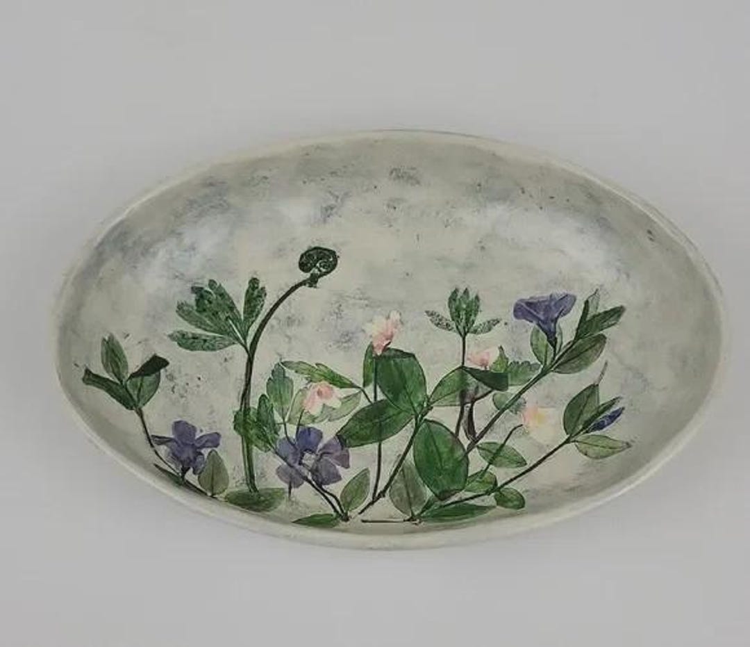Vintage 80s Salt Marsh Pottery 10" Oval Bowl Wall Hanging Anemone ...