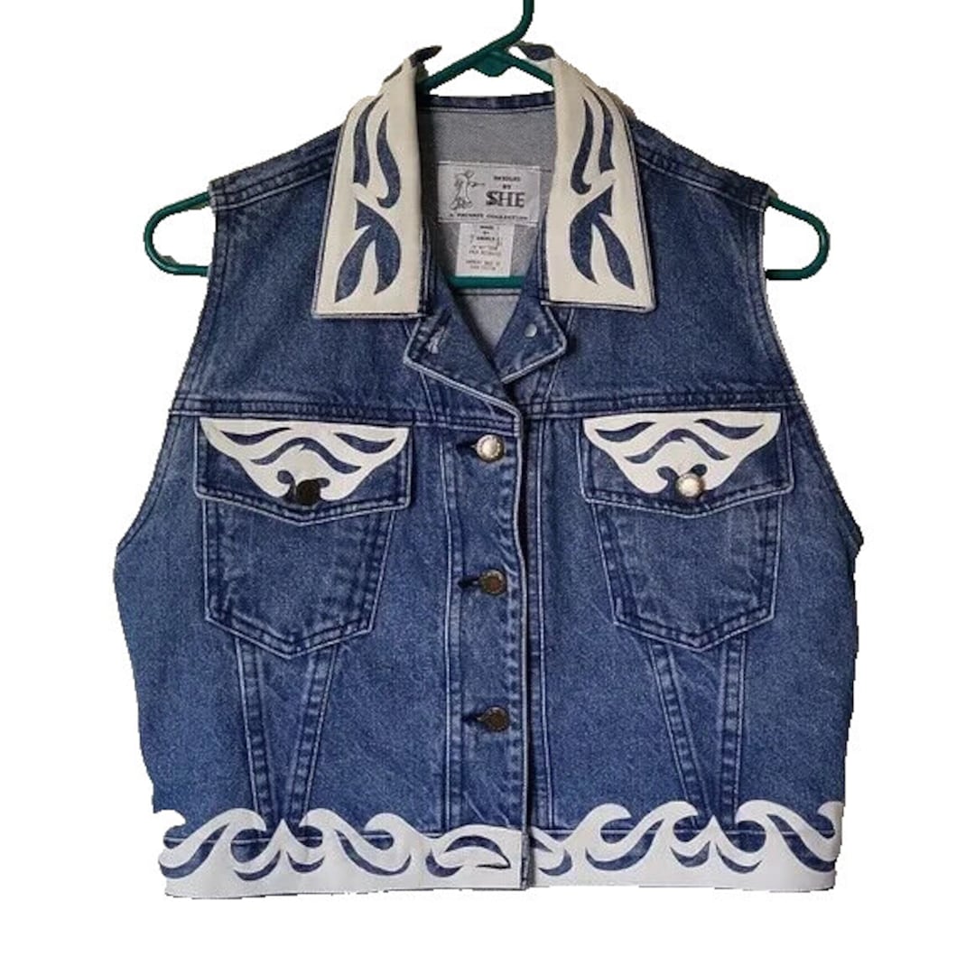 Vtg 80s 90s Custom Denim Vest With Leather Size Small - Etsy