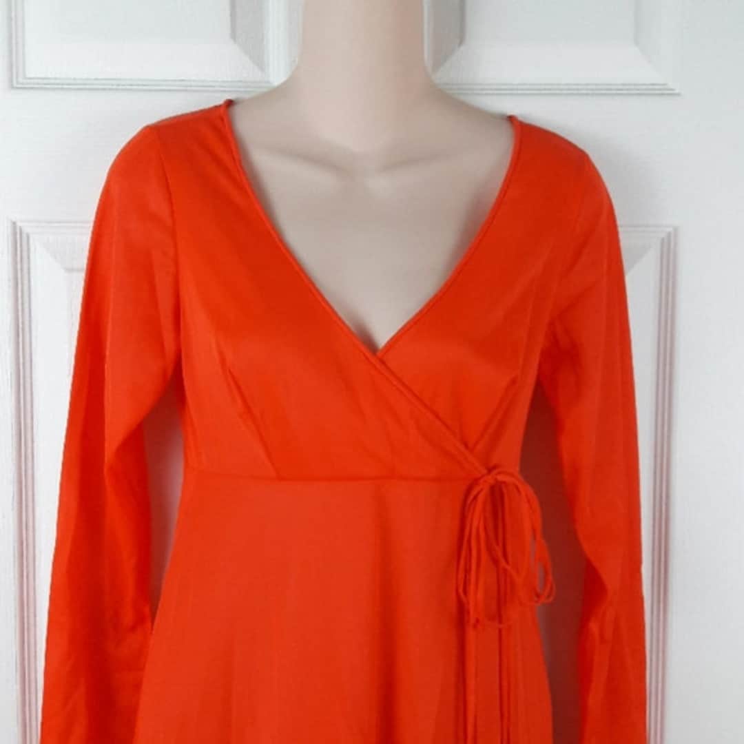 Vintage 70s 80s Sears Nylon Faux Wrap Nightie Gown Orange Size - Etsy