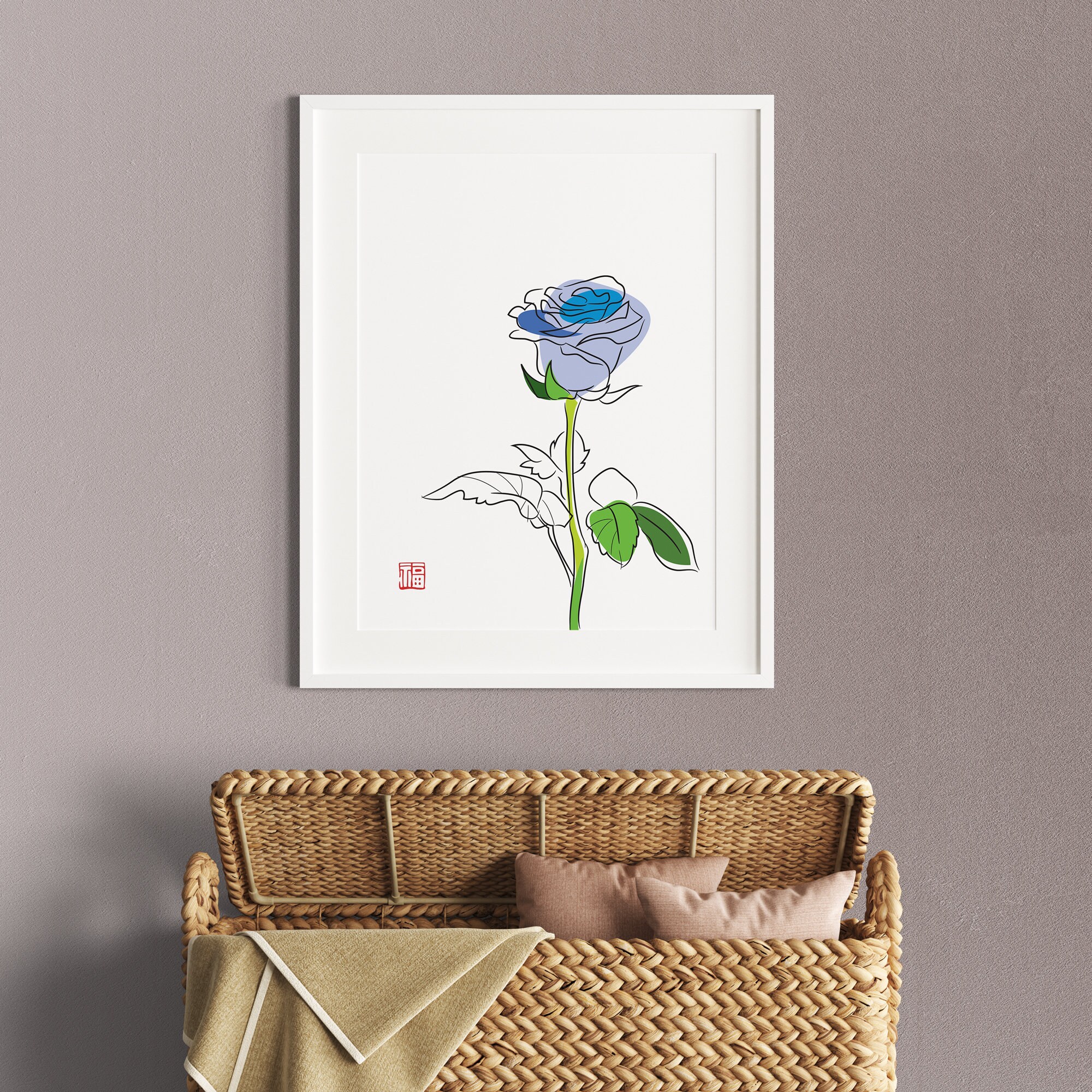 Blue Rose Line Art Print: Minimalist Floral Wall Decor (digital ...