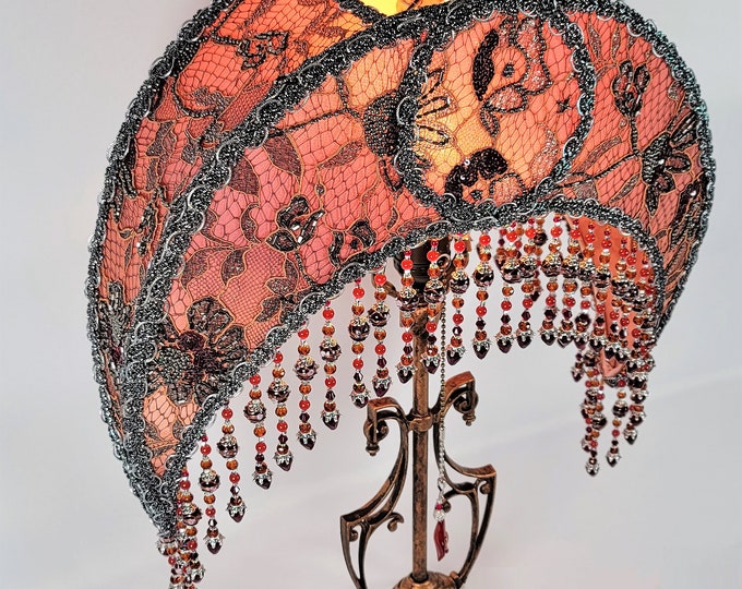 Crescent Moon Victorian Lampshade & Antique Lamp, Hand-strung Carnelian ...