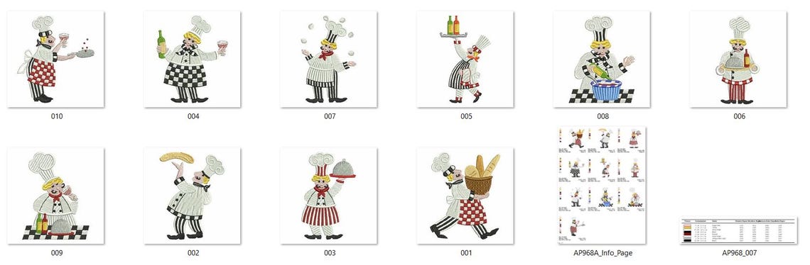 Cute Chefs Embroidery Designs, Chef Machine Embroidery Patterns, Food ...