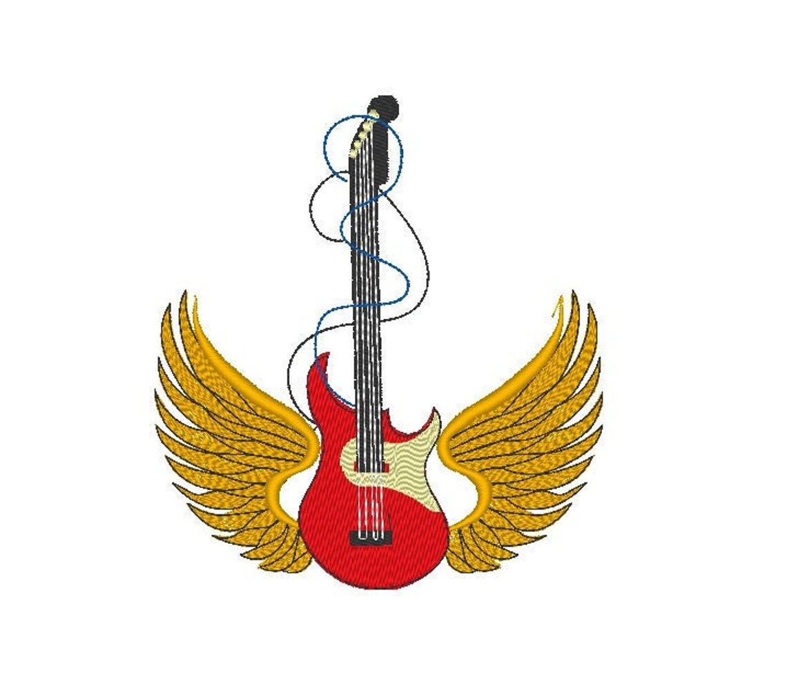 Rock Guitar Embroidery Design - Angel Wings Machine Embroidery Design ...