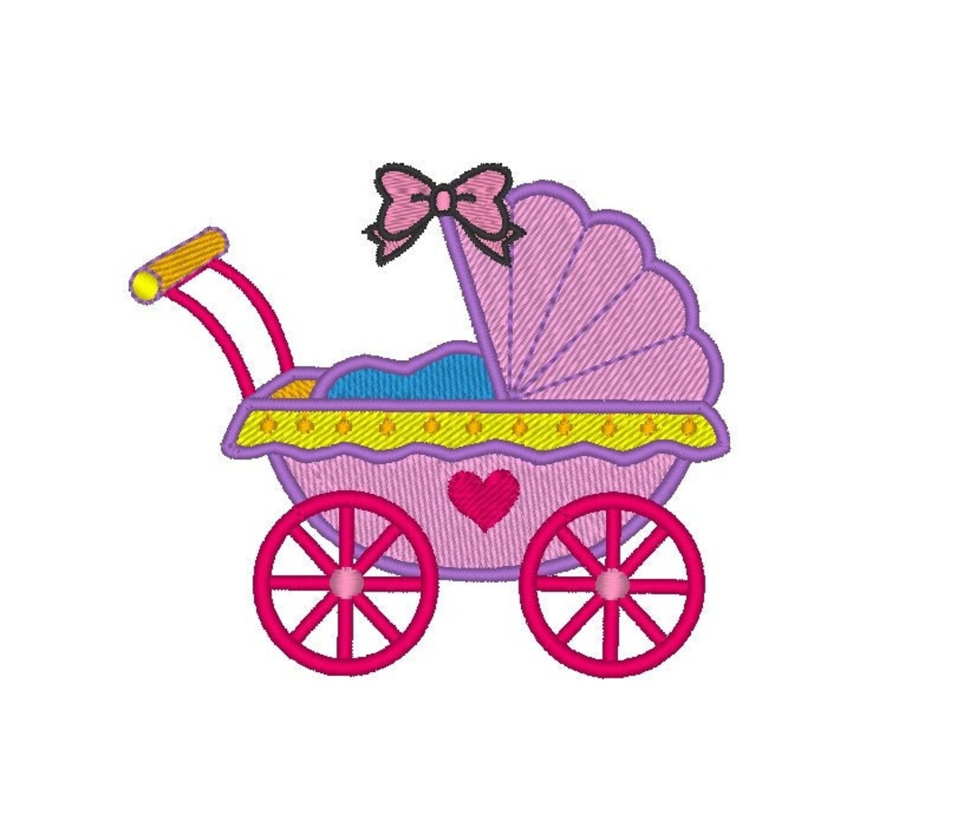 Baby Carriage Embroidery Design - Baby Pram Stroller Machine Embroidery ...