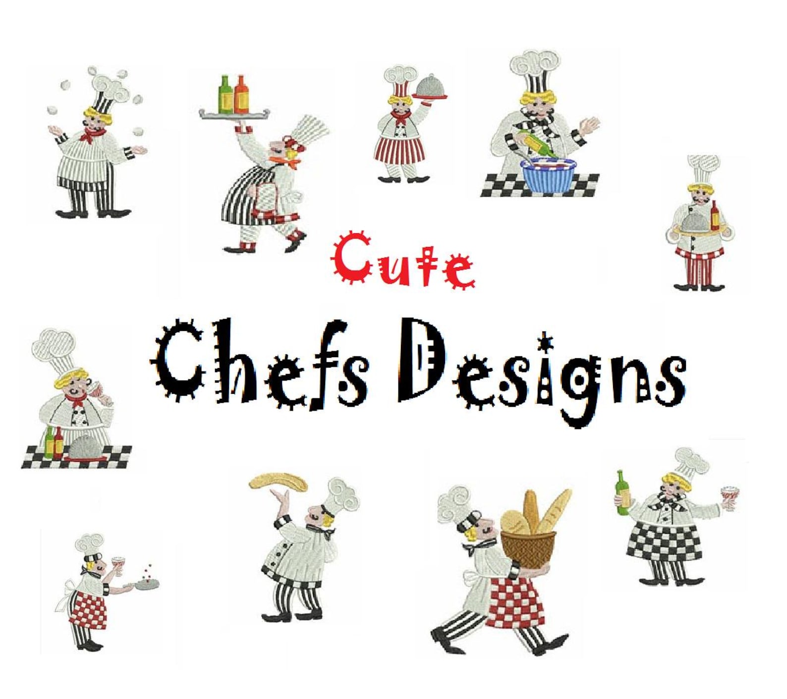 Cute Chefs Embroidery Designs, Chef Machine Embroidery Patterns, Food ...