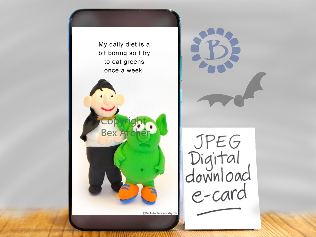 Vampire and Green Alien Ecard. JPEG Digital Download for Phone Tablet ...