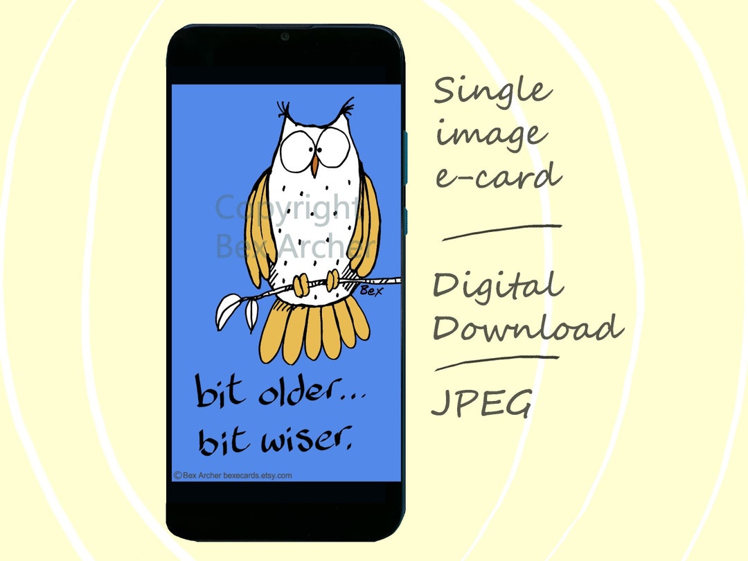 Bit Older Bit Wiser Ecard Owl Cartoon. Instant Digital Download JPEG Single Image for Mobile ...