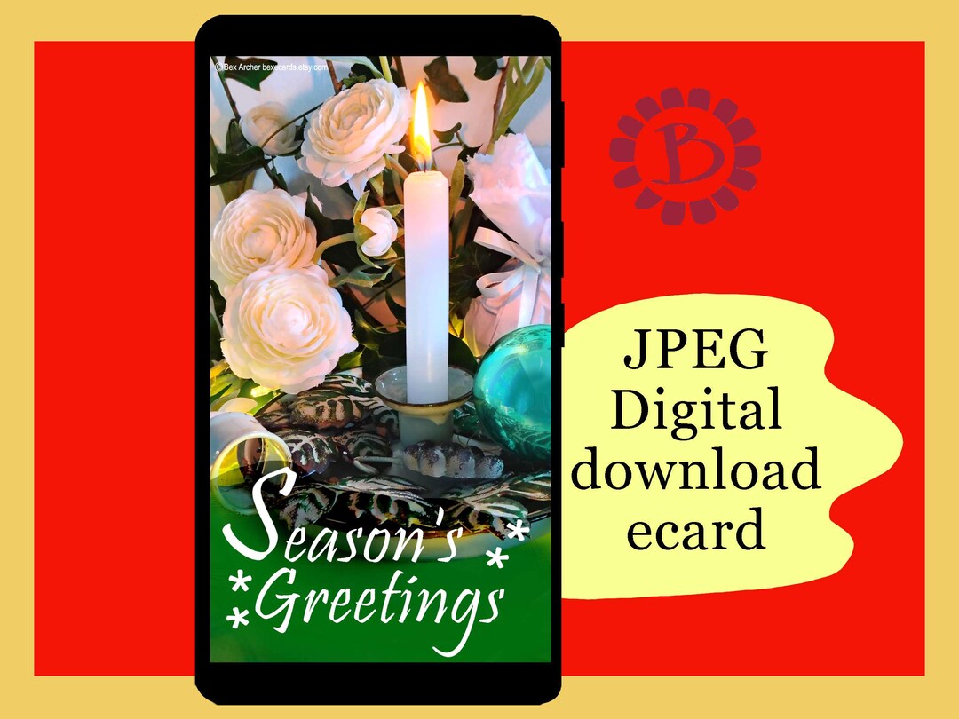 Seasons Greetings Christmas Ecard With White Candle Flowers. Festive ...