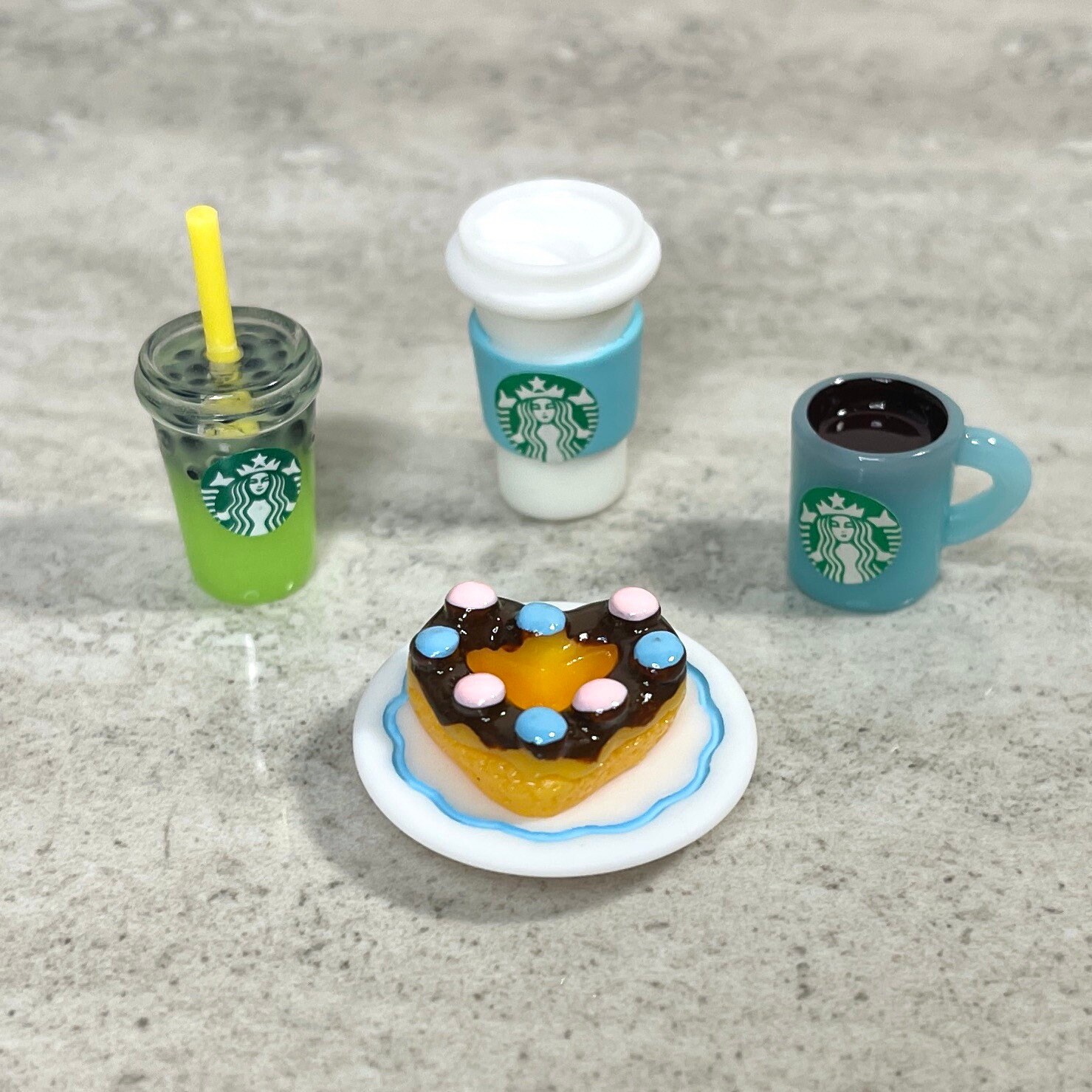 Mini Coffee, Boba Tea, and Doughnut Set for Dolls, Light Blue Miniature ...