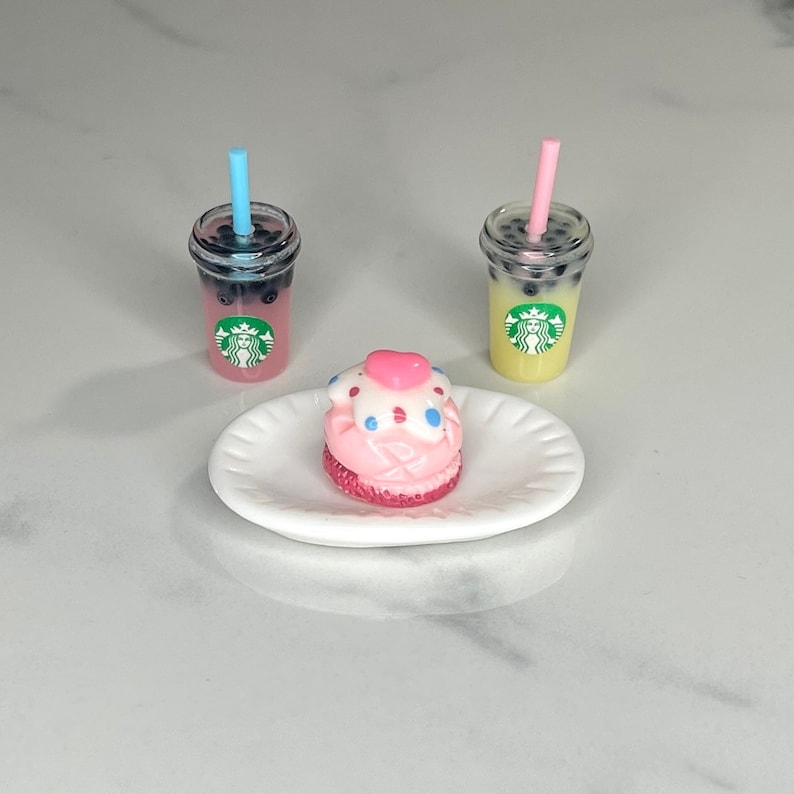 Mini Boba Tea Set With Dessert and Tray for Dolls, Miniature Food Set ...