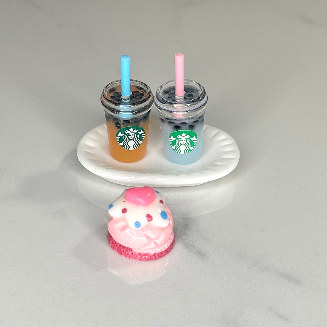 Mini Boba Tea Set With Dessert and Tray for Dolls, Miniature Food Set ...