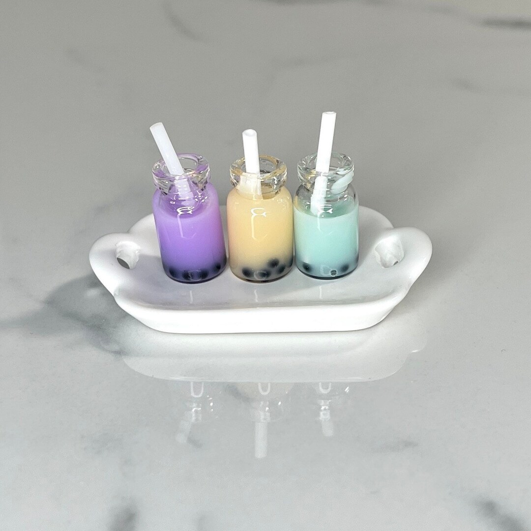 Mini Boba Tea Set With Tray for Dolls, Miniature Food Set - Etsy