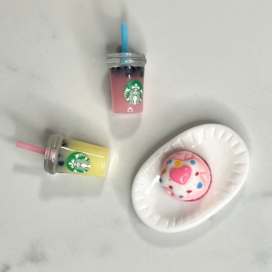 Mini Boba Tea Set With Dessert and Tray for Dolls, Miniature Food Set ...