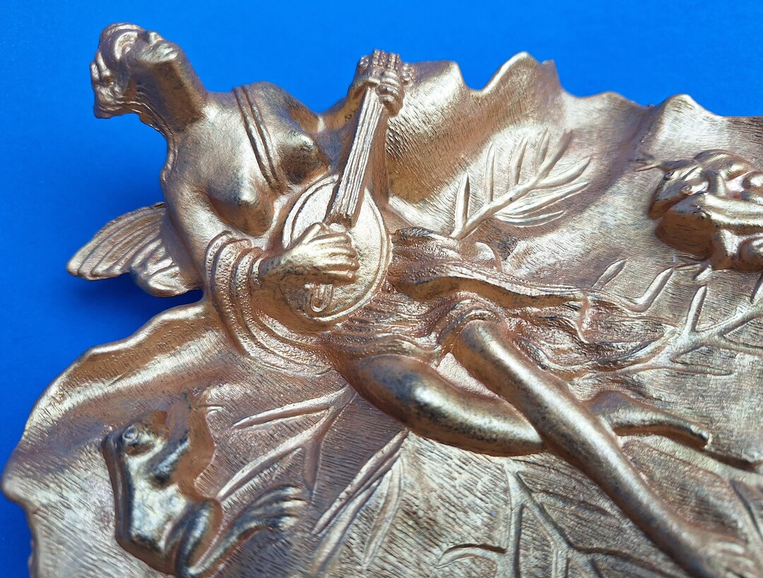 Antique French Art Nouveau Fairy Dish Pin Tray Trinket Dish Woman With ...