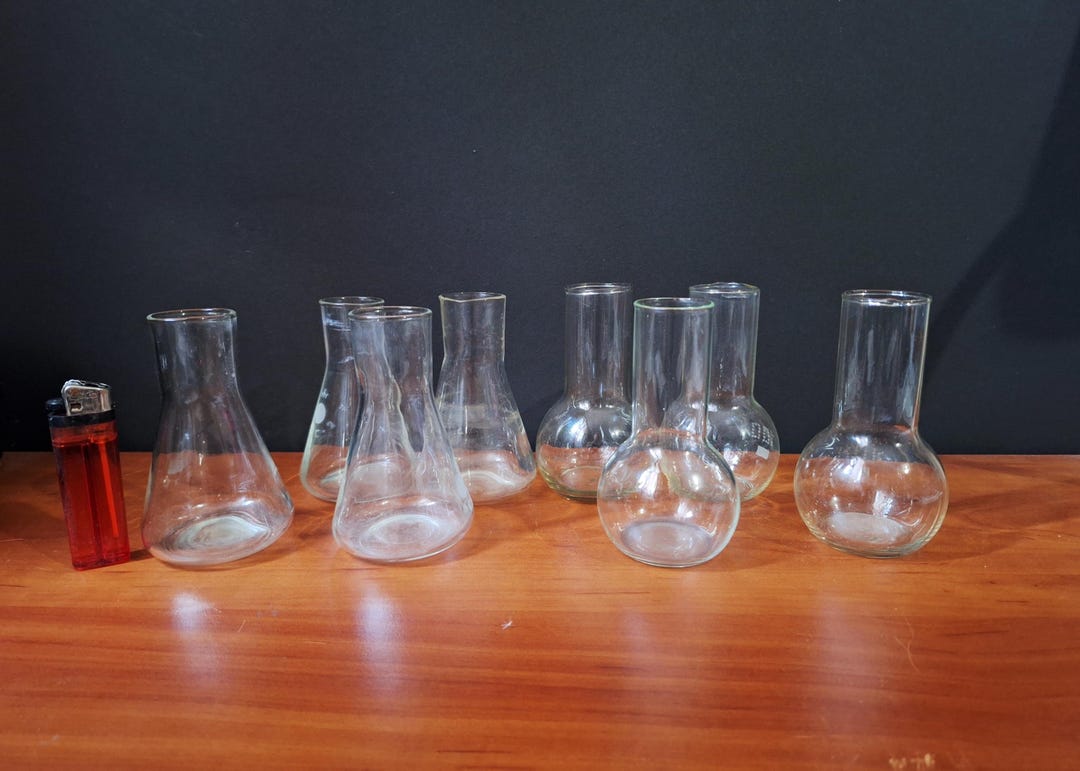 100 Ml Set of 8 Vintage Laboratory Glass Flasks Chemistry Glassware - Etsy