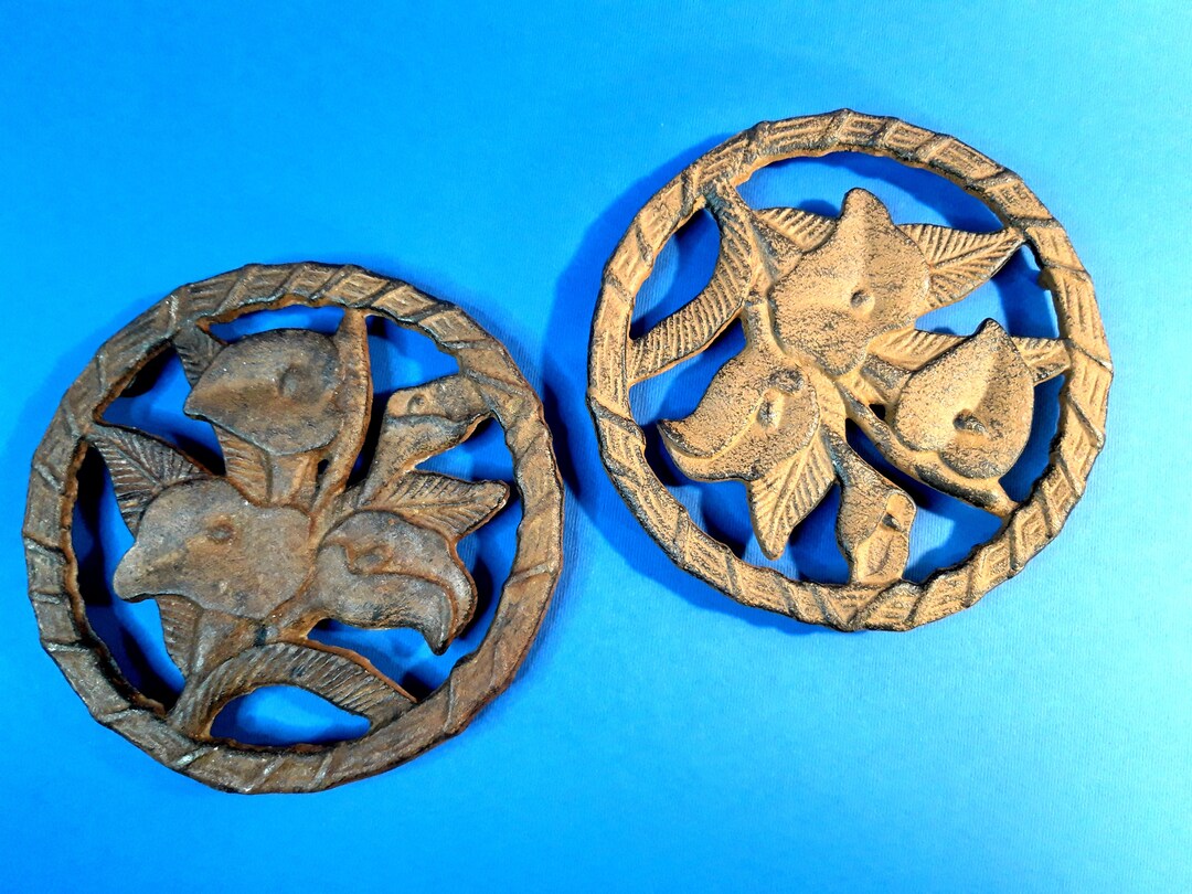 Antique Cast Iron Trivet Set of 2 Wall Hanging Plaque Flowers - Etsy