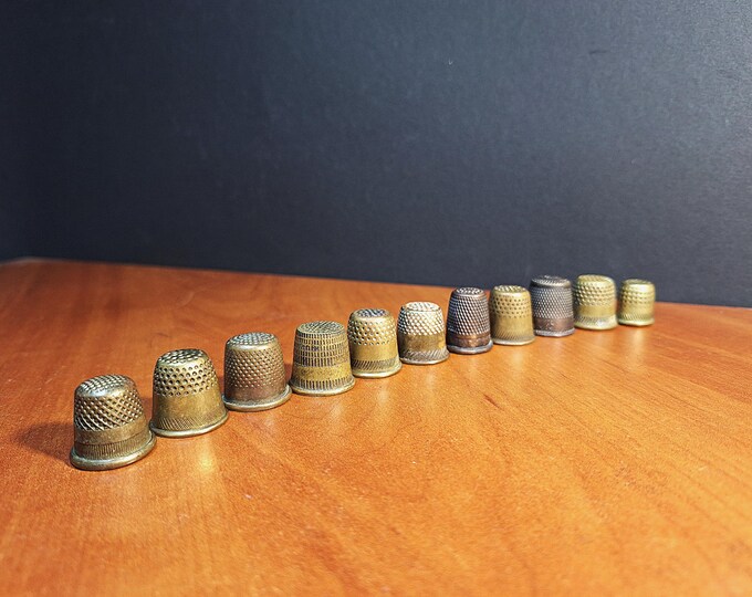 Set of 12 Antique Brass Thimbles Collectibles Retro Hand Sewing ...