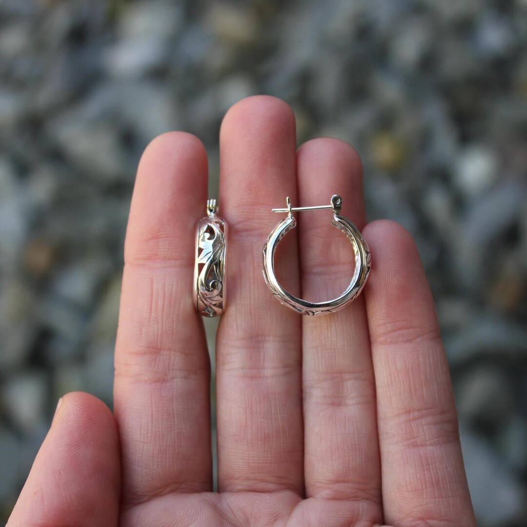Pre-owned Sterling Silver 925 Open Work Filigree Scroll Hoop Earrings ...
