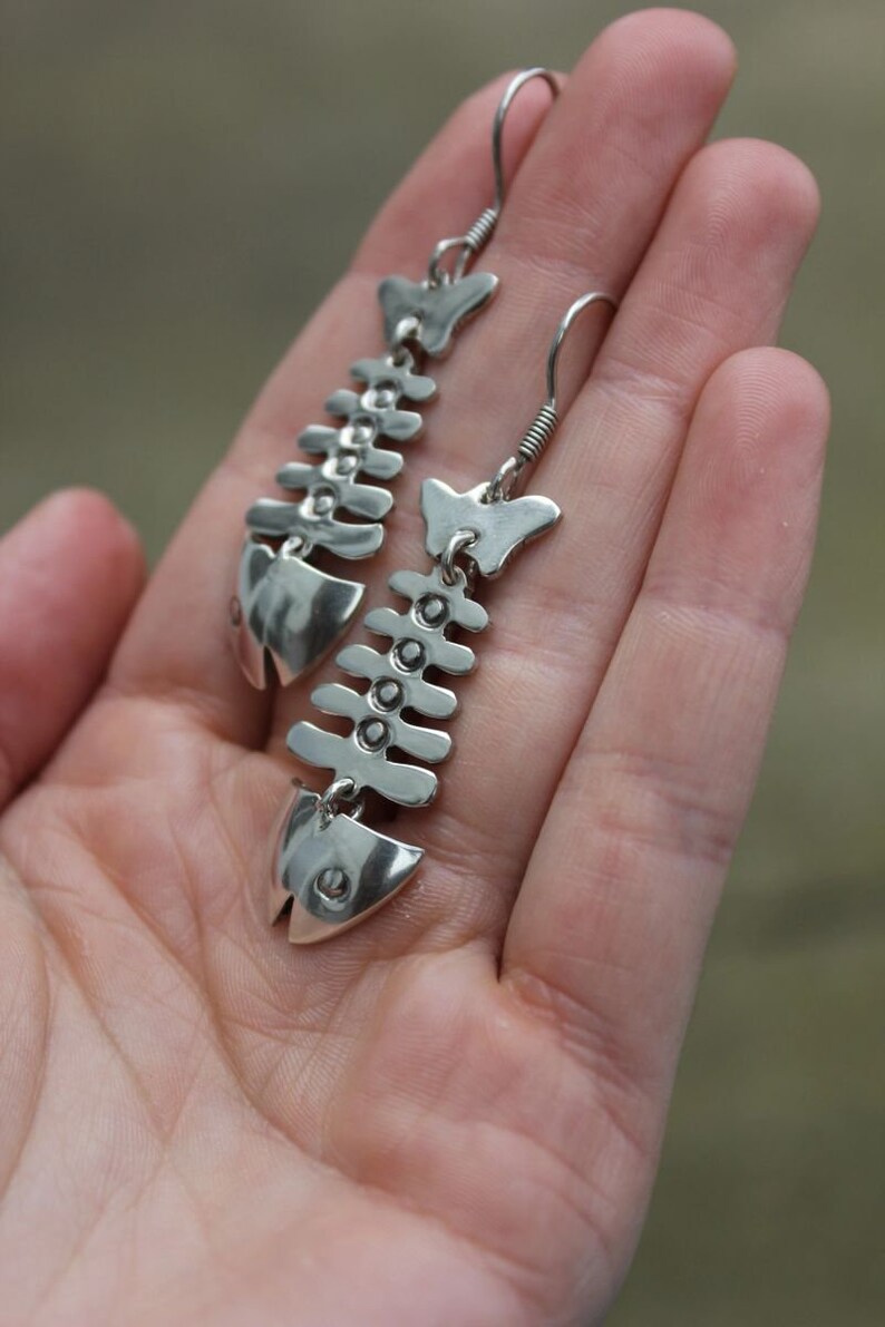 Pre-owned Sterling Silver TAXCO Fish Skeleton Dangle Earrings 10.9g - Etsy